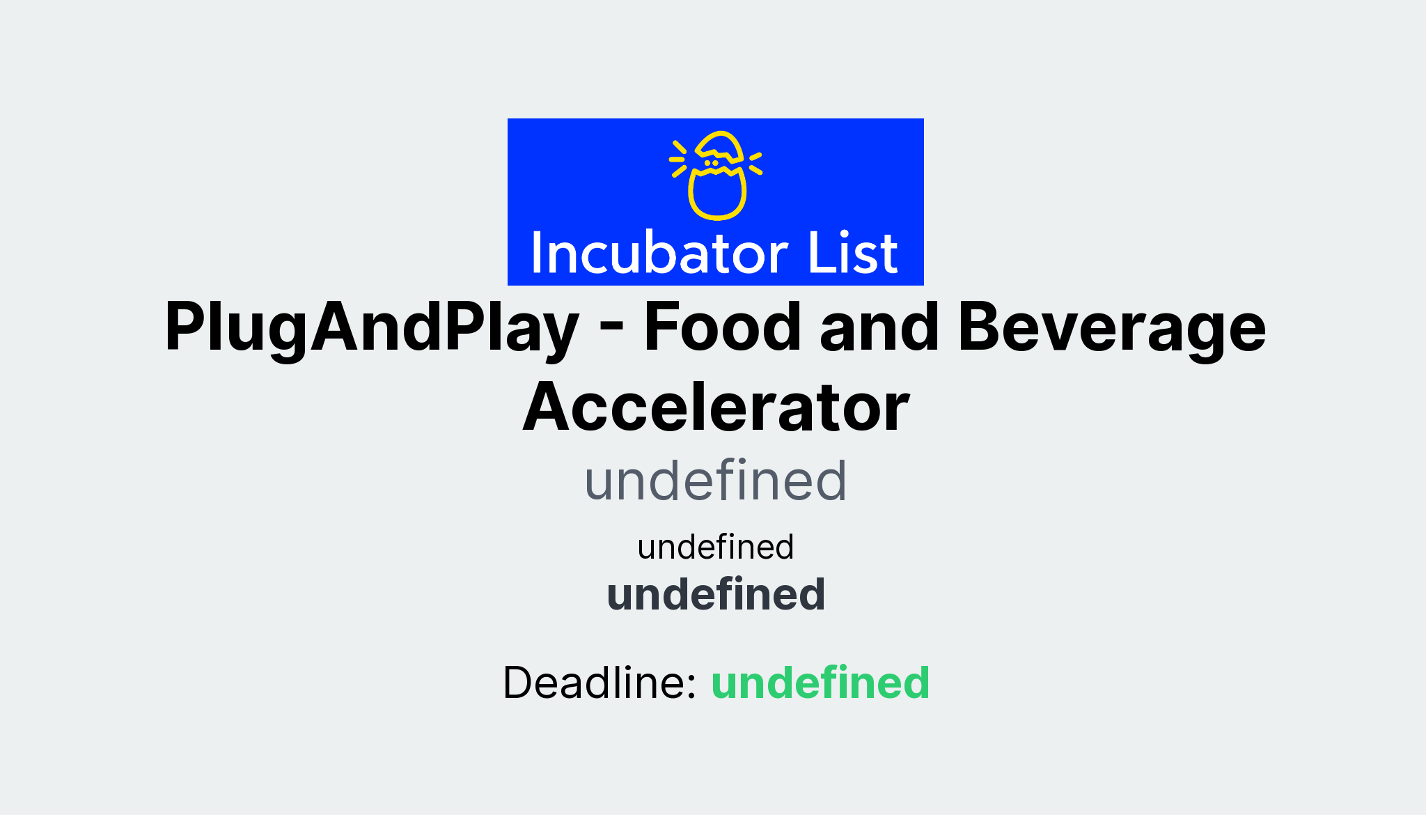 PlugAndPlay - Food and Beverage Accelerator - Key Information